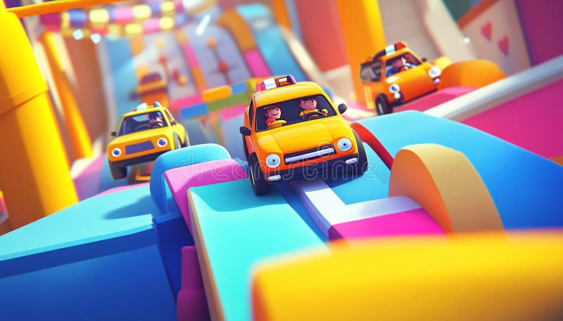 Animated Drivers Navigating through a Colorful Obstacle Course Stock ...