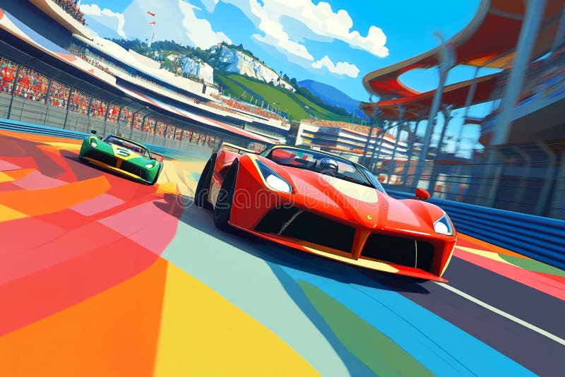 Animated Drivers Racing on a Colorful Circuit Track Stock Illustration ...