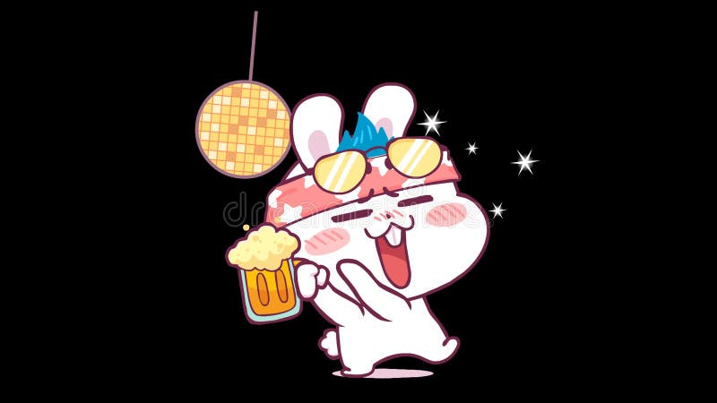 Animated Drunk Rabbit Holding a Beer Glass and Dancing Transparent ...