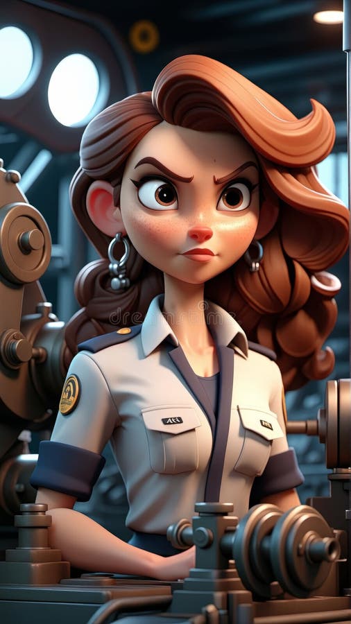 Animated Engineer Woman in Industrial Setting with Determined ...