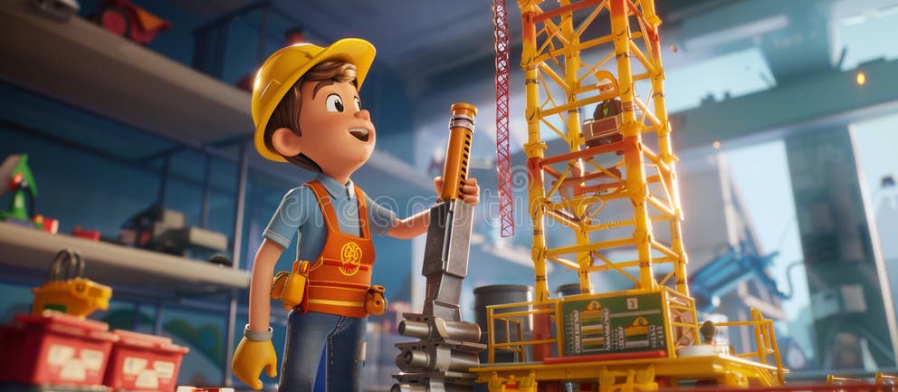 Animated Engineers Constructing a Tall Toy Tower Stock Illustration ...