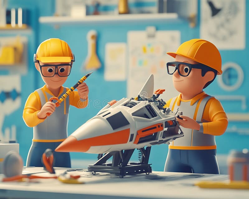 Animated Engineers Designing a Toy Spaceship Stock Illustration ...