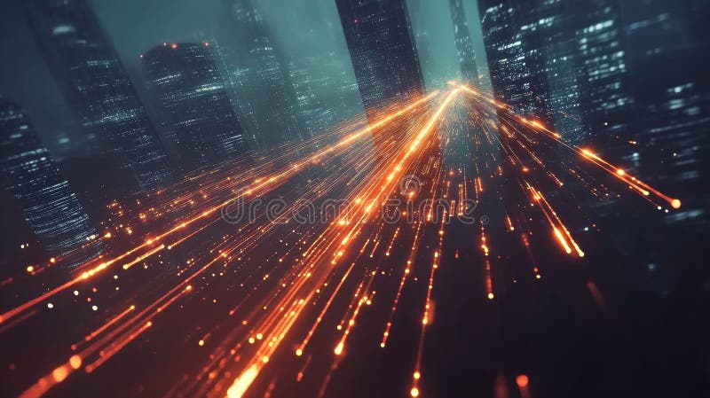 An Animated Evening Setting with Light Trails Created by Fast Cars on a ...