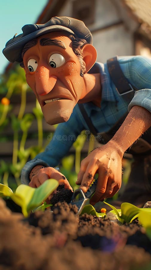 Animated Farmer Checking Soil Moisture with a Tool, Close-up Stock ...
