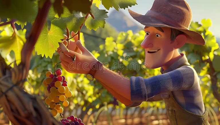 Animated Farmer Pruning Grape Vines, Close-up Angle Stock Illustration ...
