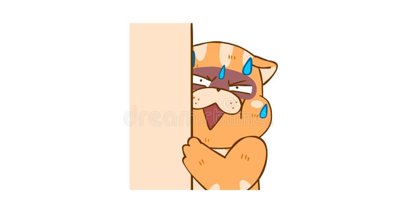 Animated Fat Cat Hiding Scared Behind a Wall (White Background) Stock ...