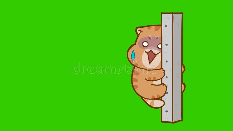 Animated Fat Cat Scared Jumps and Hugs a Pole - Green Screen Stock ...