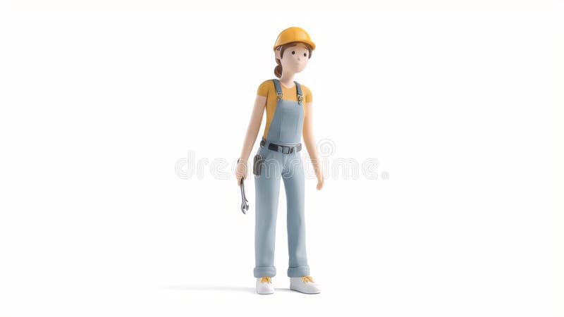 Animated Female Construction Worker with Tools on White Background ...