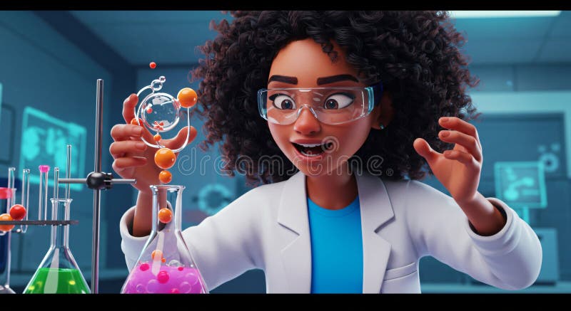 Animated Female Scientist Working in Lab Stock Illustration ...