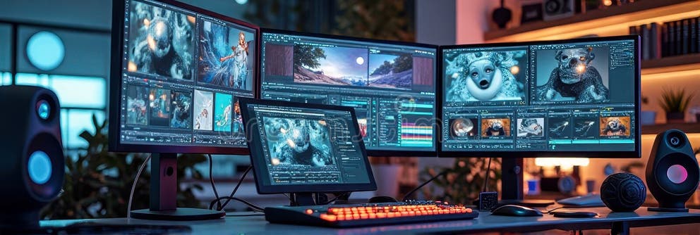 Animated Film Editing Studio with Multiple Monitors and Editing ...