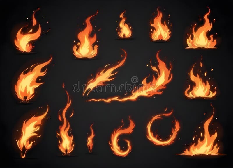 Animated Fire Flames Set stock vector. Illustration of yellow - 324776287