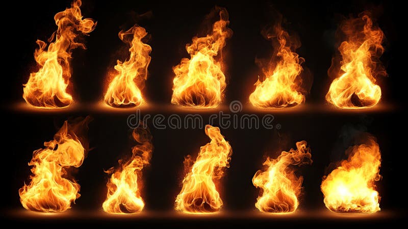 Animated Fire Variations on Black Background Stock Illustration ...