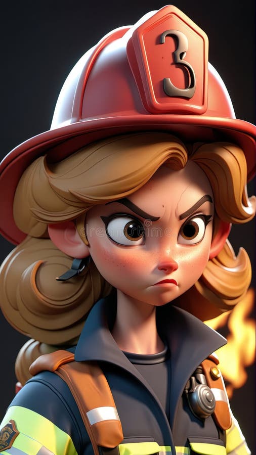 Animated Firefighter Character with Determined Expression and Helmet ...