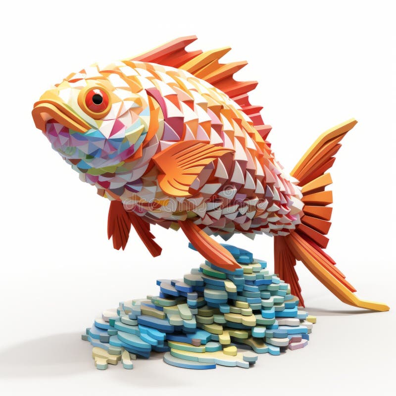 Colorful 3d Rendering of a Block Fish with Neo Plasticism Style Stock ...