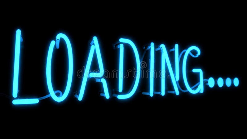 Animated Flickering Bright Blue Neon Sign with the Word LOADING Against a Solid Black Background ...