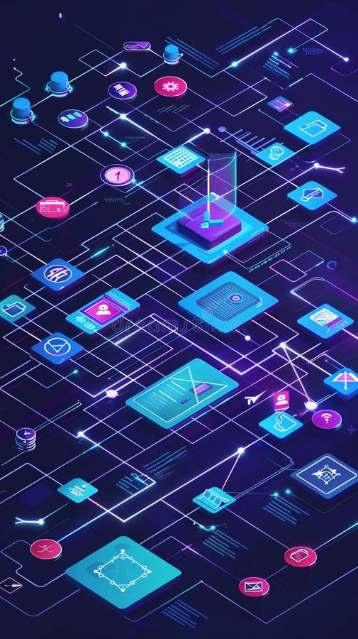 Animated Flowchart with Automated Processes and Modern Icons Stock ...