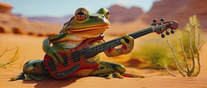 Animated Frog Playing Bass Guitar in Desert. Stock Video - Video of ...