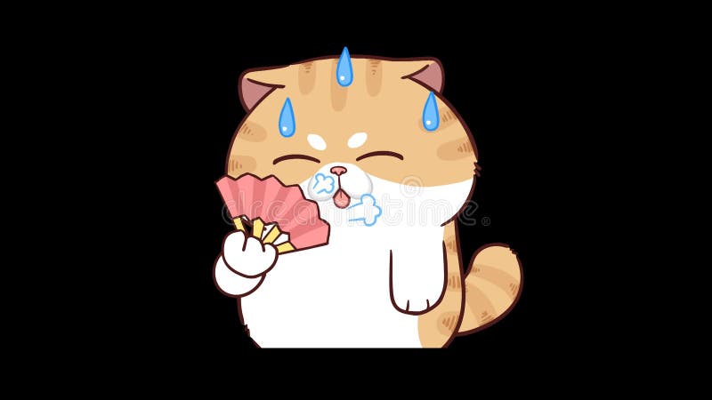 Animated Funny Cat Cooling Down with a Fan - Transparent Background ...