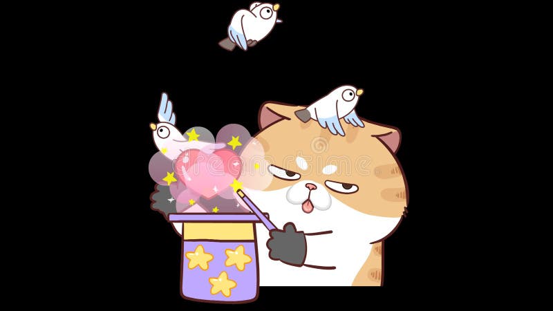 Animated Funny Cat Performing Magic Trick with a Bird Flying Out of the ...
