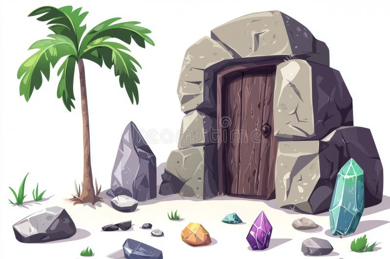 Animated Game Elements Including Trees, Rocks, Ruins, and Crystals ...