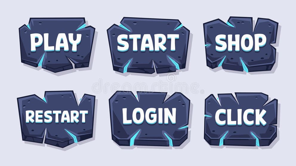 Animated Game UI Buttons Set with Cracked Stone Texture for Interactive ...
