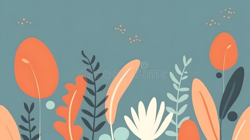 Animated Garden: Leaves and Waves in Light Teal and Dark Orange Stock ...