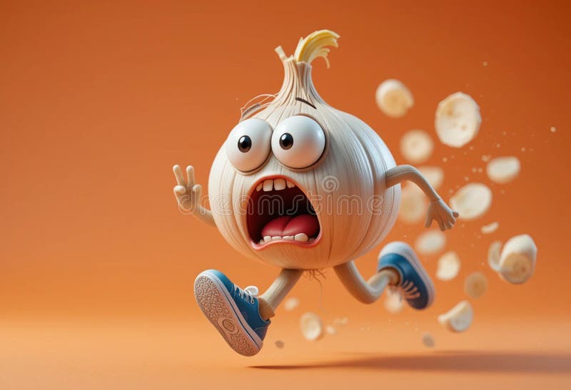 Animated Garlic Bulb Running, a Fun Food Image Stock Illustration ...