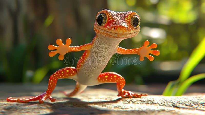 Adorable Gecko Posing: a Vibrant 3D Render Stock Illustration ...