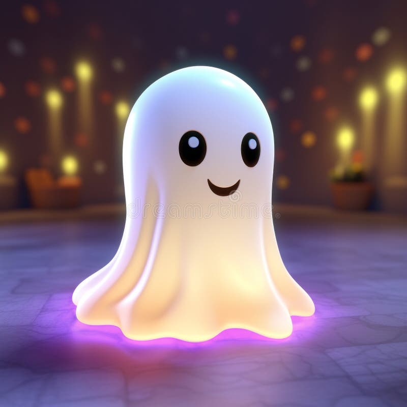 An Animated Ghost with Glowing Eyes on the Floor Stock Illustration ...