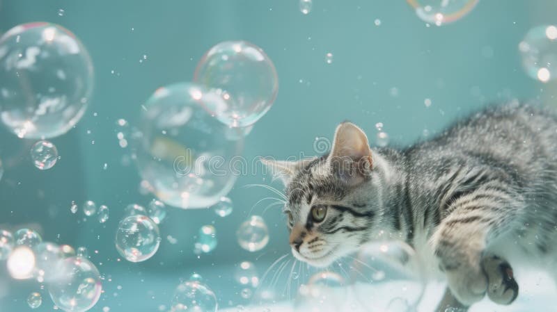 An Animated GIF of a Cat Chasing Bubbles of Different Sizes ...