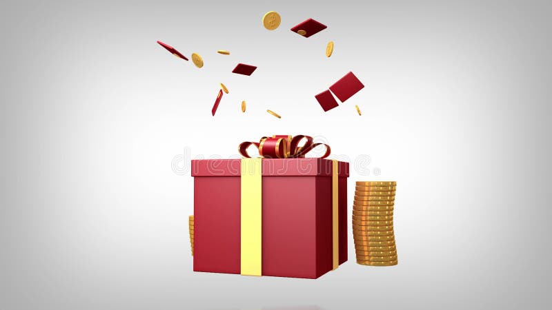 Animated Gift Box with Fireworks and Gold Coins Stock Video - Video of ...