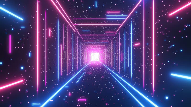 An Animated, Glowing Neon Rectangle Border Frame with an Abstract ...