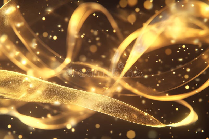 Animated Glowing Ribbons in Gold, Gently Curling and Twisting in a ...
