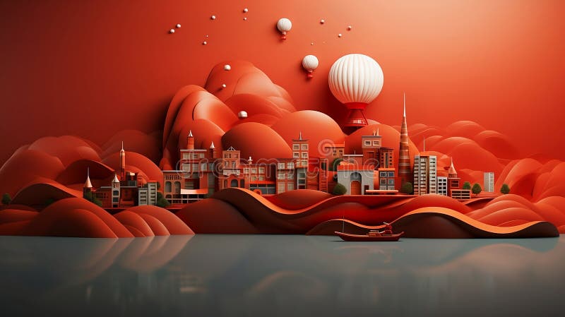 Animated Graphics of the City by the Sea, Generative Ai Stock ...
