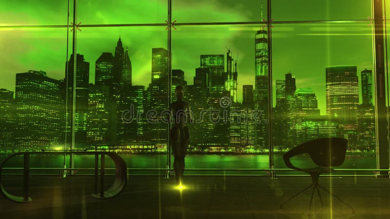 Fantastic Plot with a Robot in the Middle of the Office, 3D Render ...