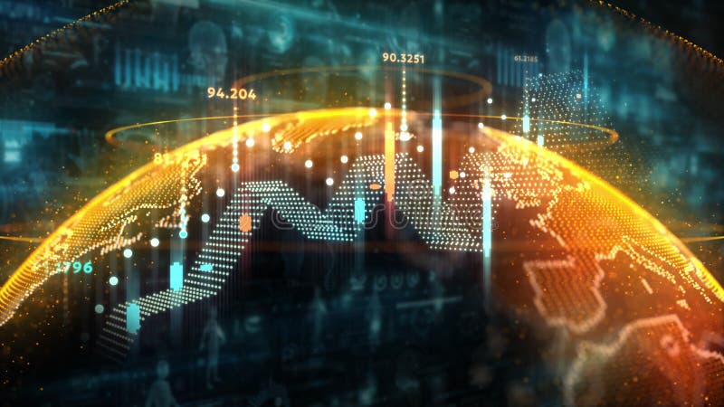 Movement of Quotes Against the Backdrop of the Digital Planet. Stock ...