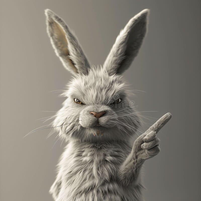 Animated Gray Rabbit with an Assertive Expression and Pointed Finger ...