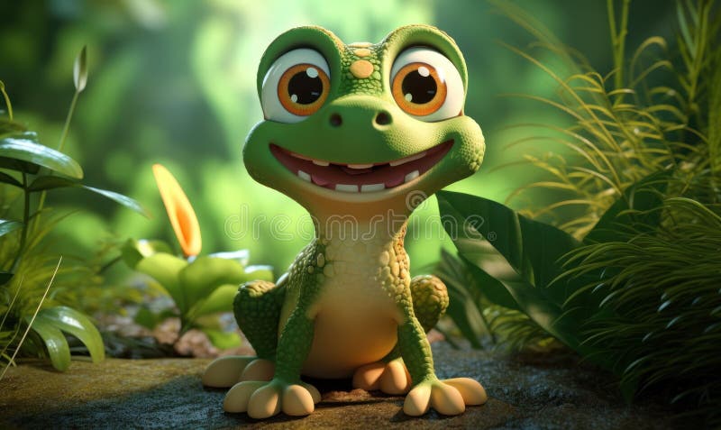 Animated Green Gecko Character in the Jungle, AI-generated. Stock ...
