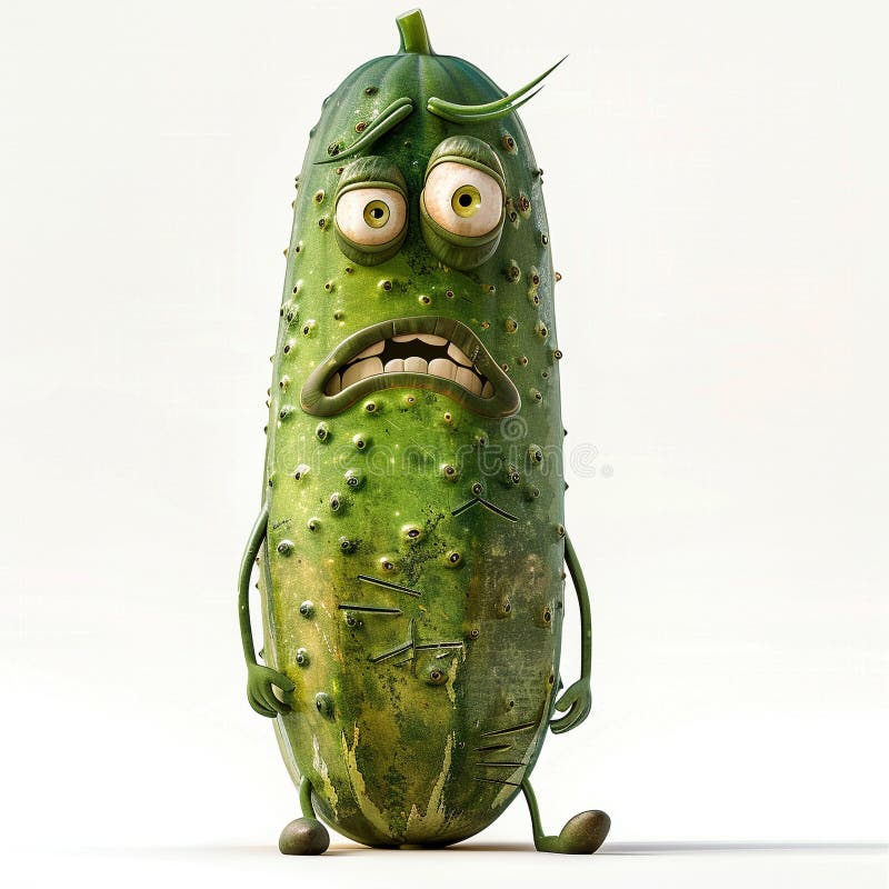 Animated Green Pickle Character with an Expressive Face in a Studio ...