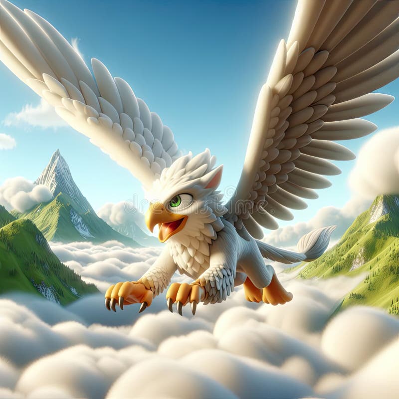 Animated Griffin Soaring Above the Clouds Stock Illustration ...