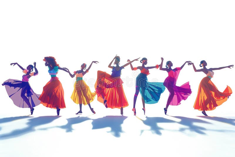 Animated Group of Dancers Performing on Stage, Pure White Background ...