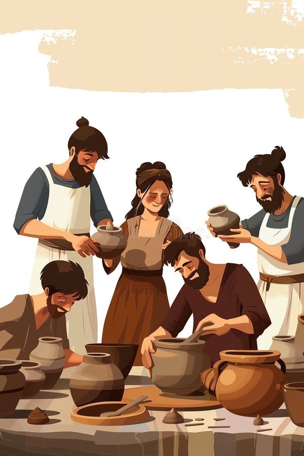 Animated Group of People in a Pottery Class Creating Ceramics, Pure ...