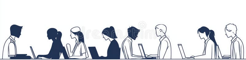 An Animated Group of People are Working on a Continuous One Line ...