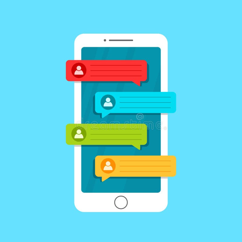 White Smartphone Screen with Group Chat Bubbles Vector Illustration ...