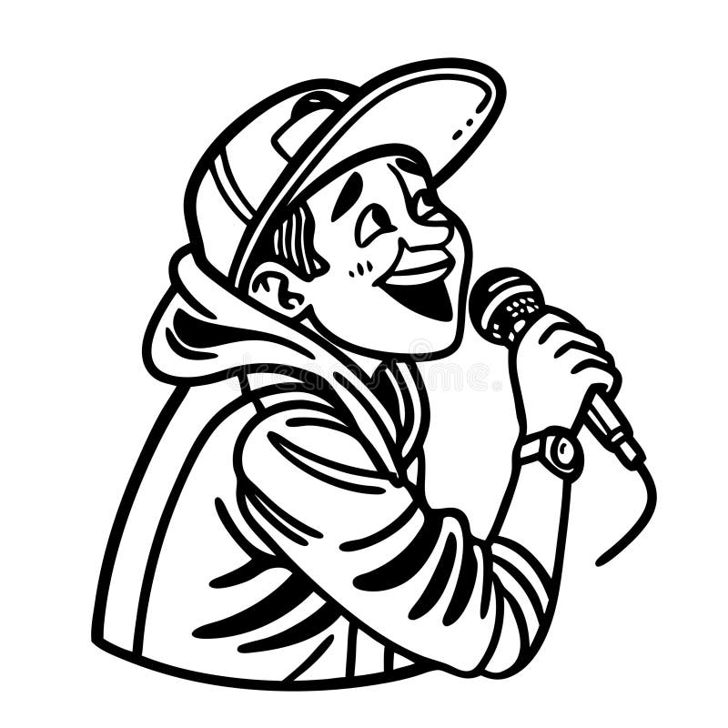 Animated Hip Hop Performer Singing into Microphone Vector Illustration ...