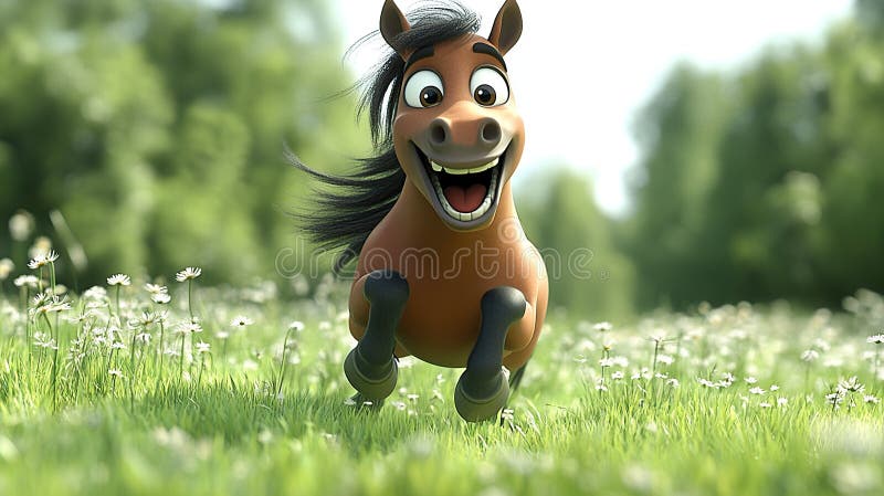 Animated Horse Running Joyfully in a Meadow Stock Illustration ...