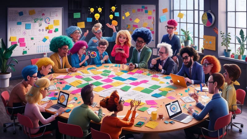 Dynamic Team Brainstorming Session Stock Illustration - Illustration of learning, party: 319538659