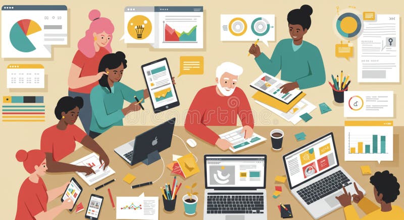 Animated Team Celebrating with Trophy,Business Success Teamwork ...