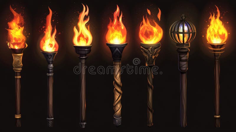 Animated Illustration of a Flame-illuminated Ancient Torchlight ...