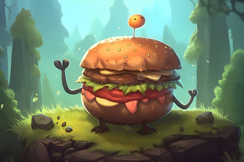 Animated Illustration - Hamburger with Hands in the Woods Stock ...